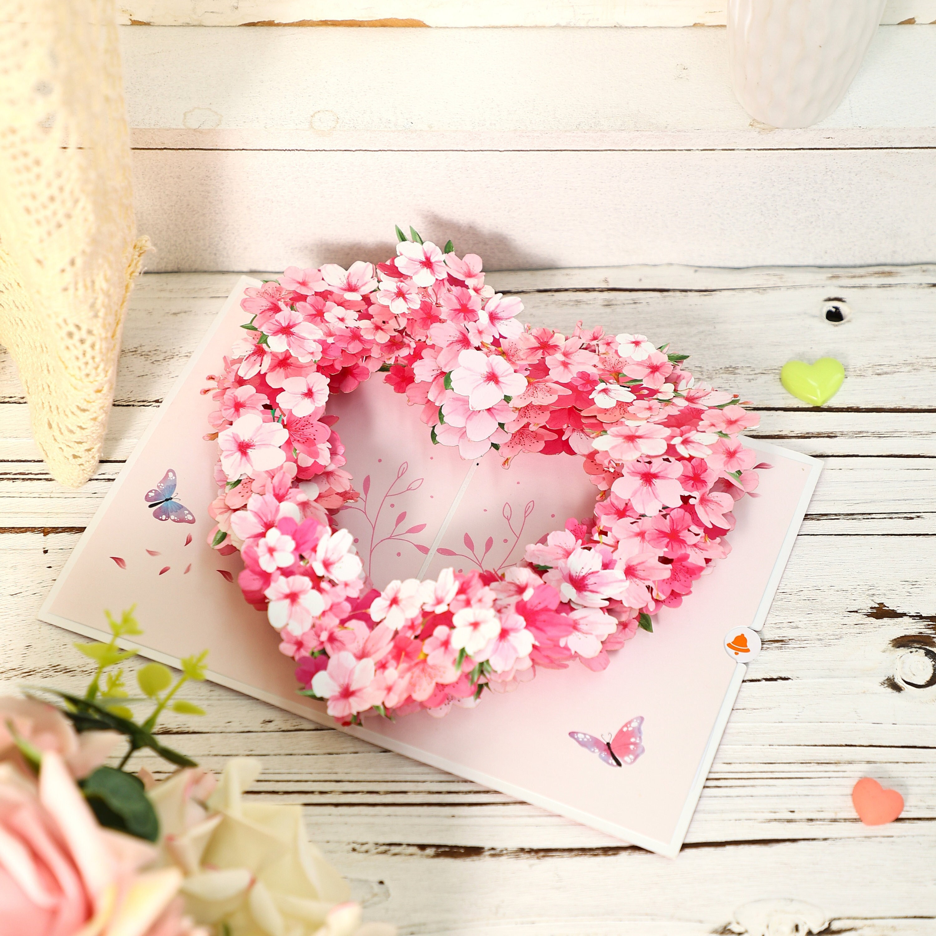 Cherry Blossoms Heart Shape Pop up Card Mothers Day Greeting Card ...