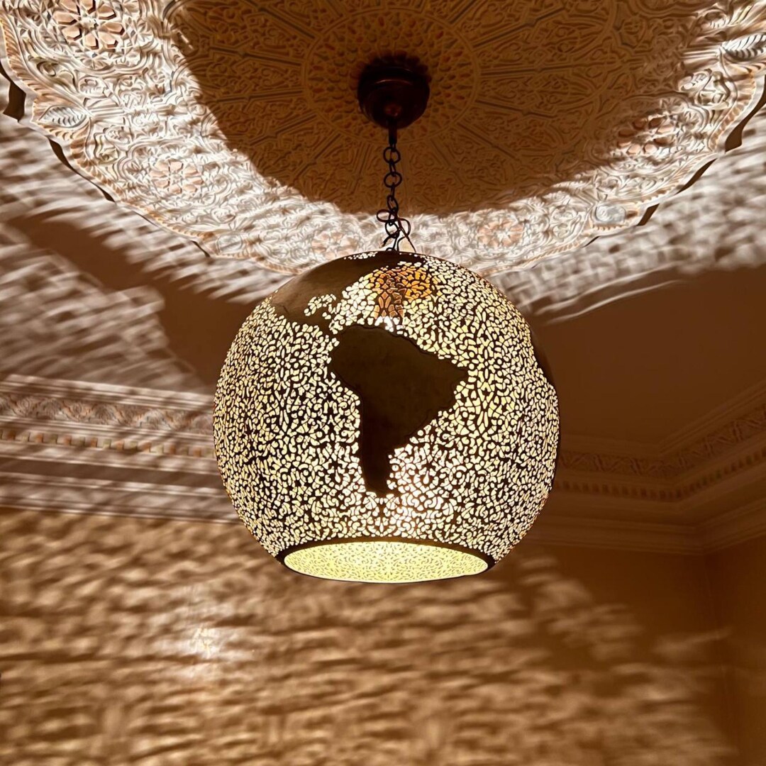 Handmade World Map Light Fixture, Solid Brass Hanging Lamp, Brass Pendant Lamp Shade, Hanging ...