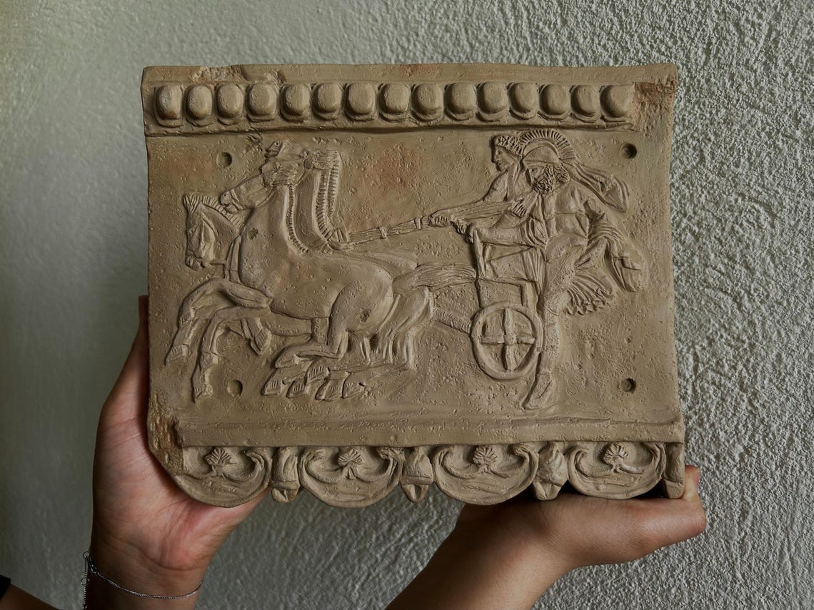 The Chariot Race Chronicle: Clay Plaque With King Oinomaos and ...