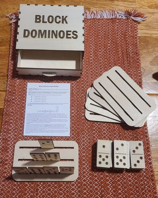 6x 5 Block Dominoes Box With Drawer, Double-six Laser Cut Dominoes, 5 Player Stands, and Block ...