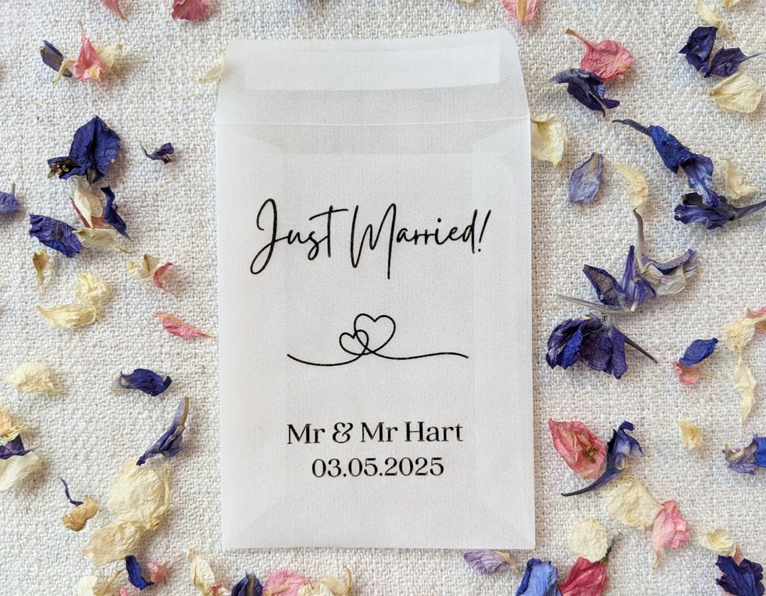 Just Married Personalised Wedding Favour Glassine Packets | Wedding ...