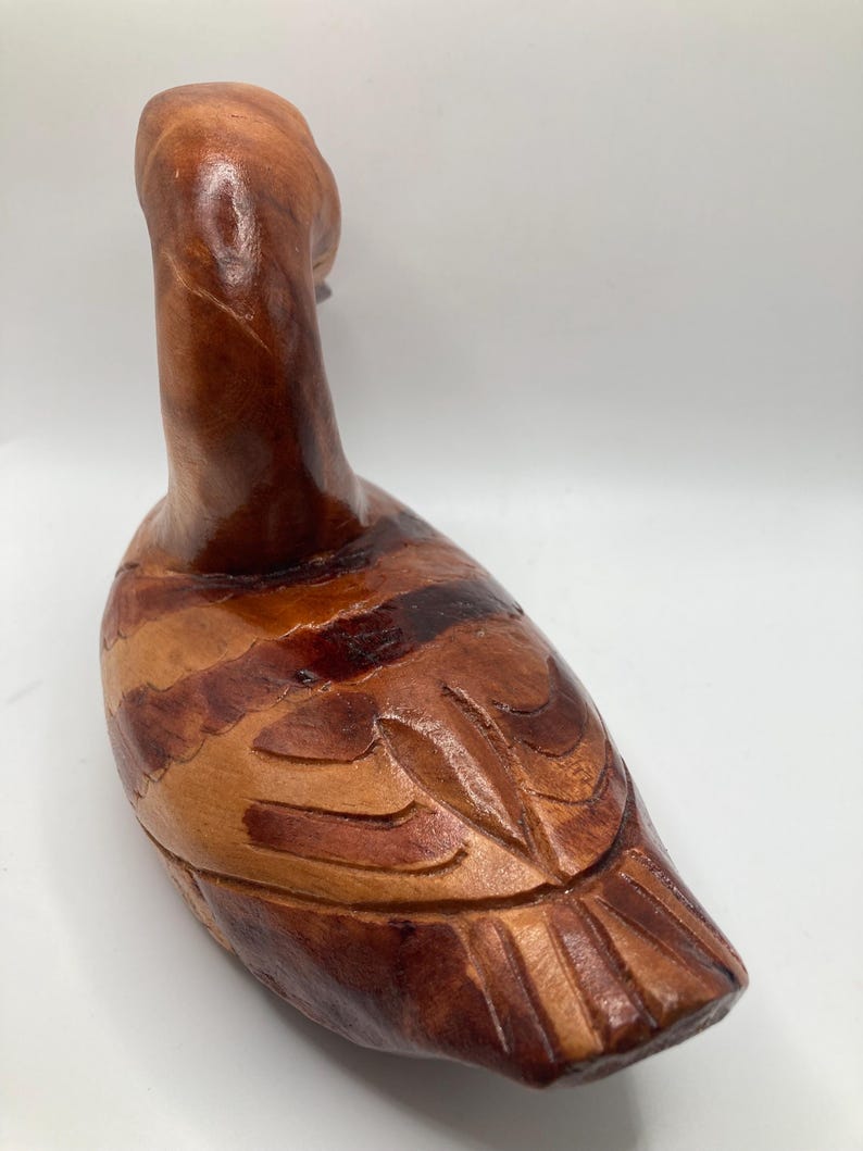 Hand Carved Wooden Duck One Piece Two Toned Brown 9” - Etsy