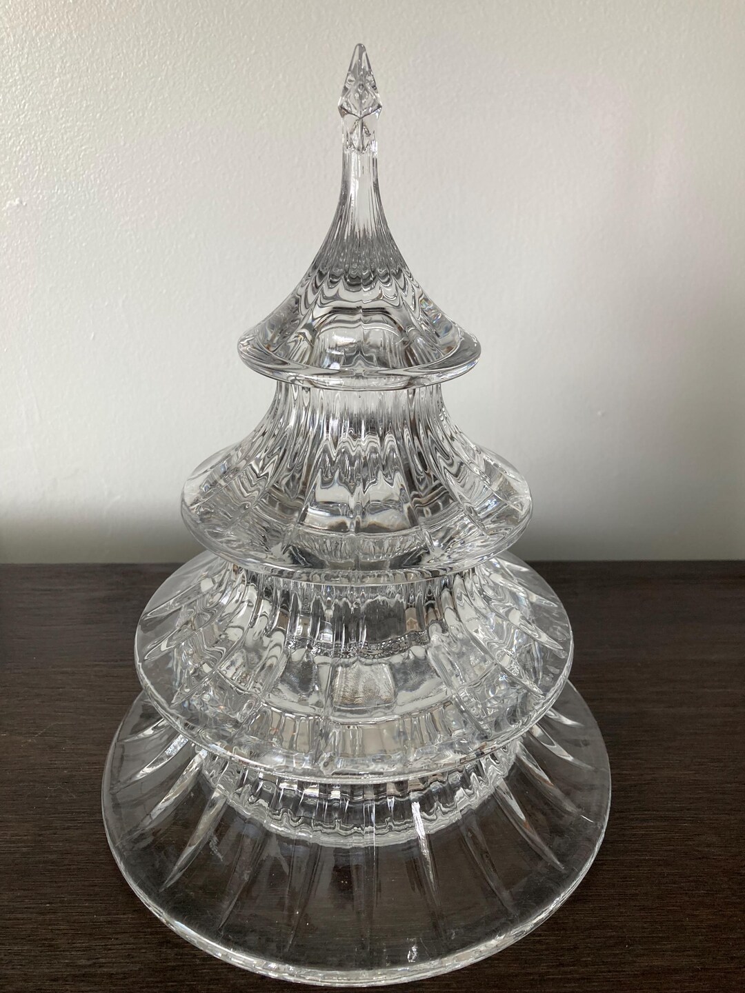Vintage Clear Crystal Christmas Tree 3 Tier Candy Dish Decoration Heavy ...