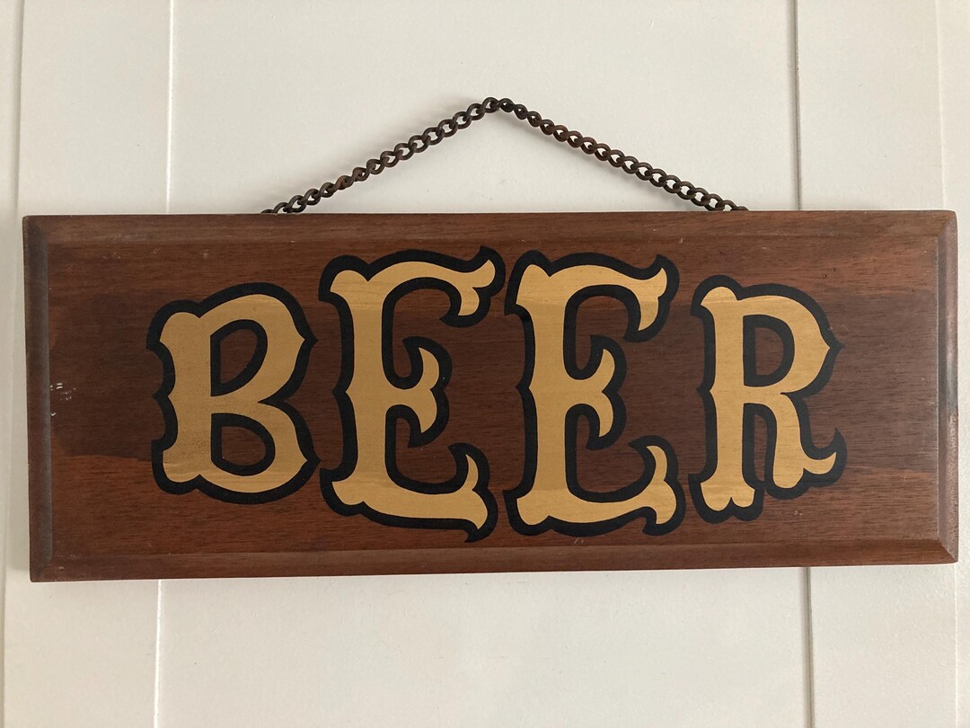 Vintage Hanging Wooden Beer Sign Gold Hand-painted Lettering Made in ...