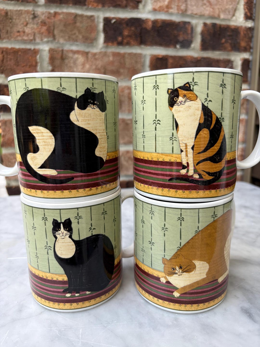 Warren Kimble Cat Collection Mugs Sakura Set of Four Vintage Folk Art ...