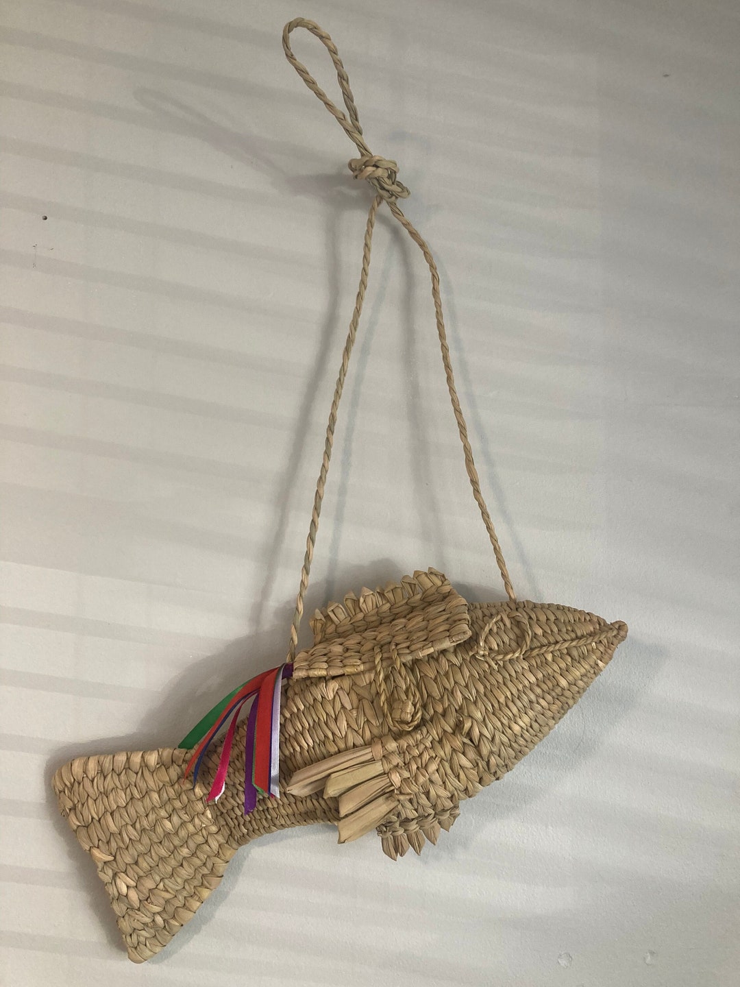 Woven Natural Palm Fish Shaped Purse From Mexico With Ribbons - Etsy