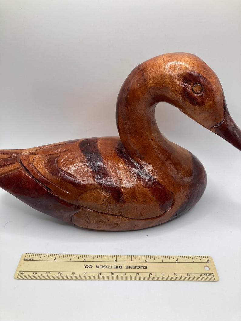 Hand Carved Wooden Duck One Piece Two Toned Brown 9” - Etsy