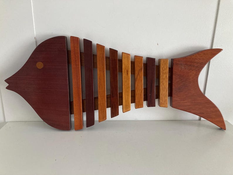 Wooden Fish Skeleton Shaped Trivet or Wall Hanging Mcm-style Teak ...