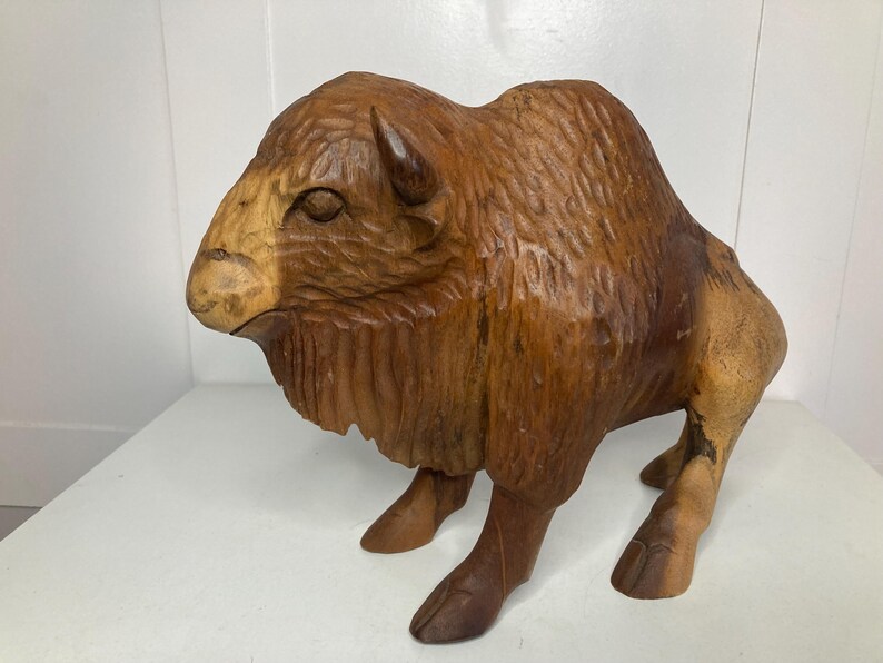Handcarved Wooden American Bison Buffalo Decor One of A Kind Collectors ...