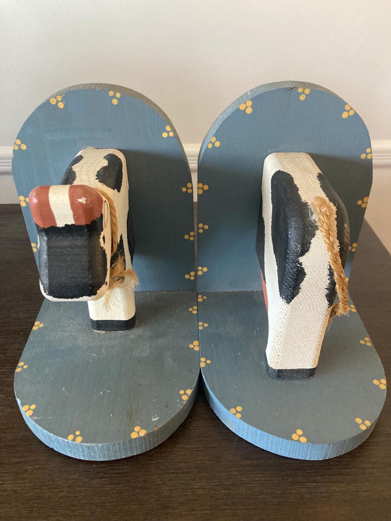 Handmade Rustic Primitive Cow Bookends Decor Shelf Sitter Rope Accents ...