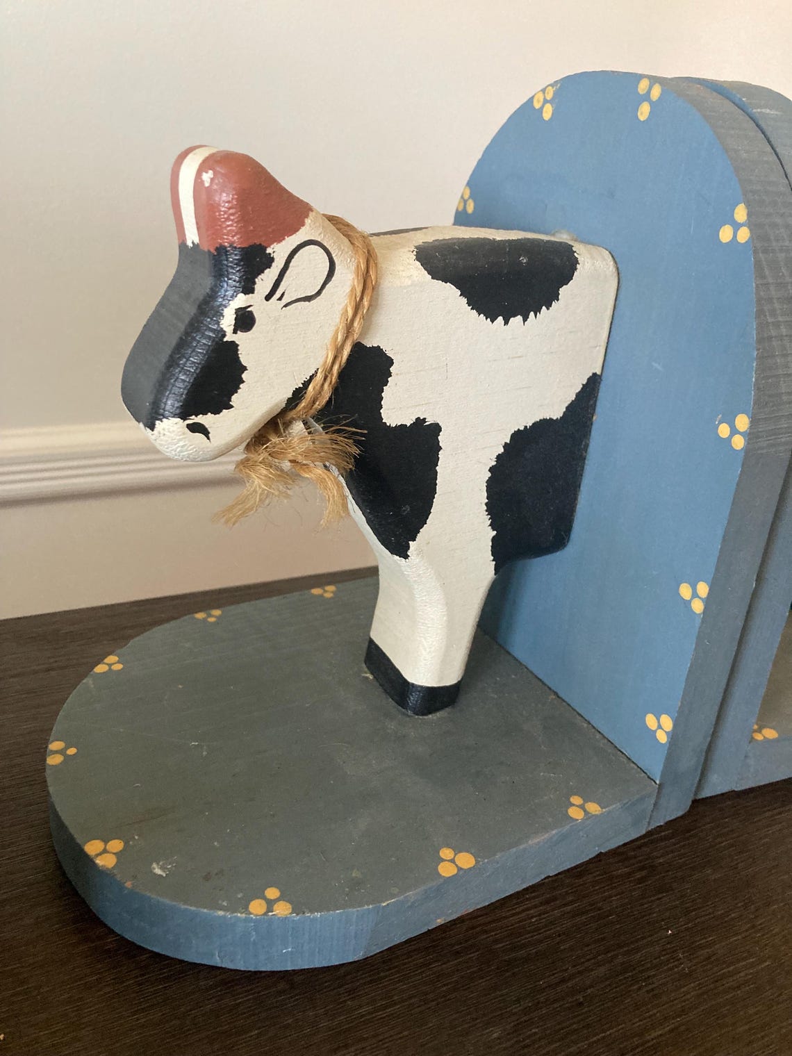 Handmade Rustic Primitive Cow Bookends Decor Shelf Sitter Rope Accents ...