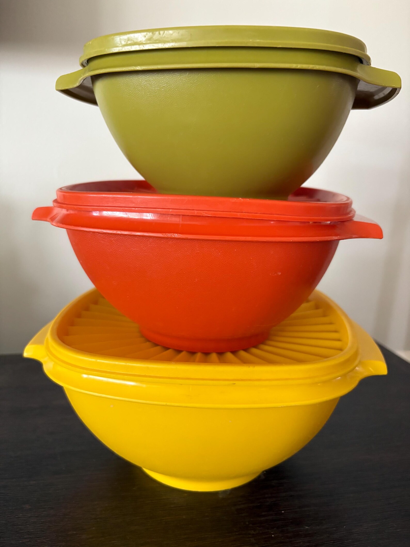 Vintage Tupperware Gold Orange Olive SERVALIER Bowls W Lids #836 #838 ...