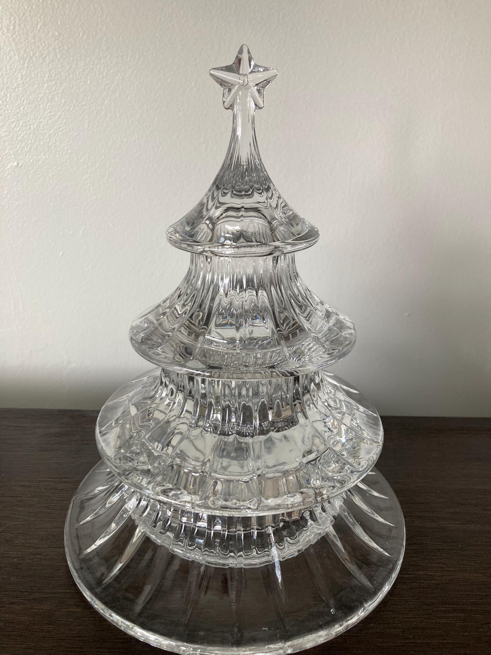 Vintage Clear Crystal Christmas Tree 3 Tier Candy Dish Decoration Heavy ...