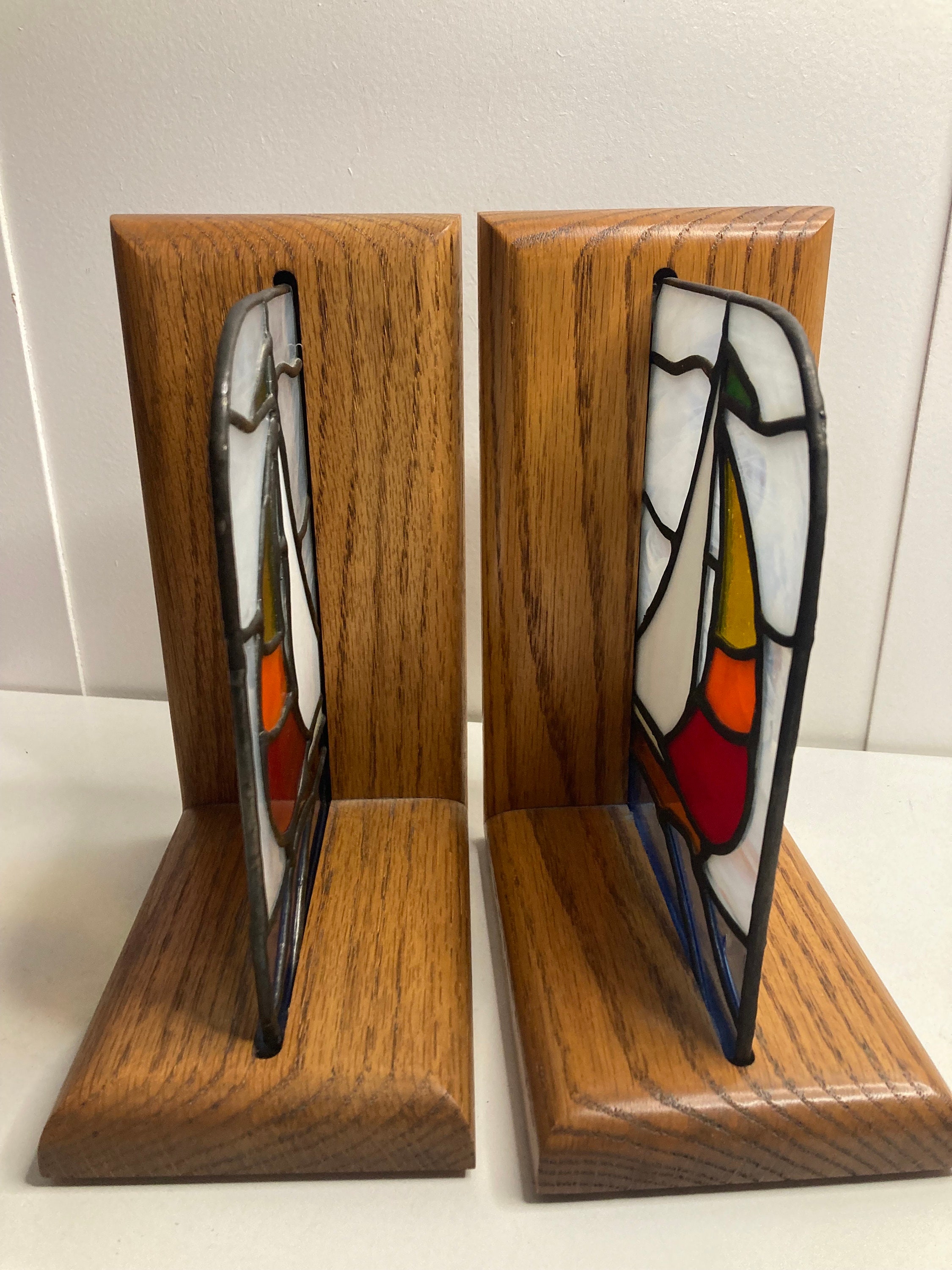 Handmade Stained Glass Sailboat Wooden Bookends - Etsy