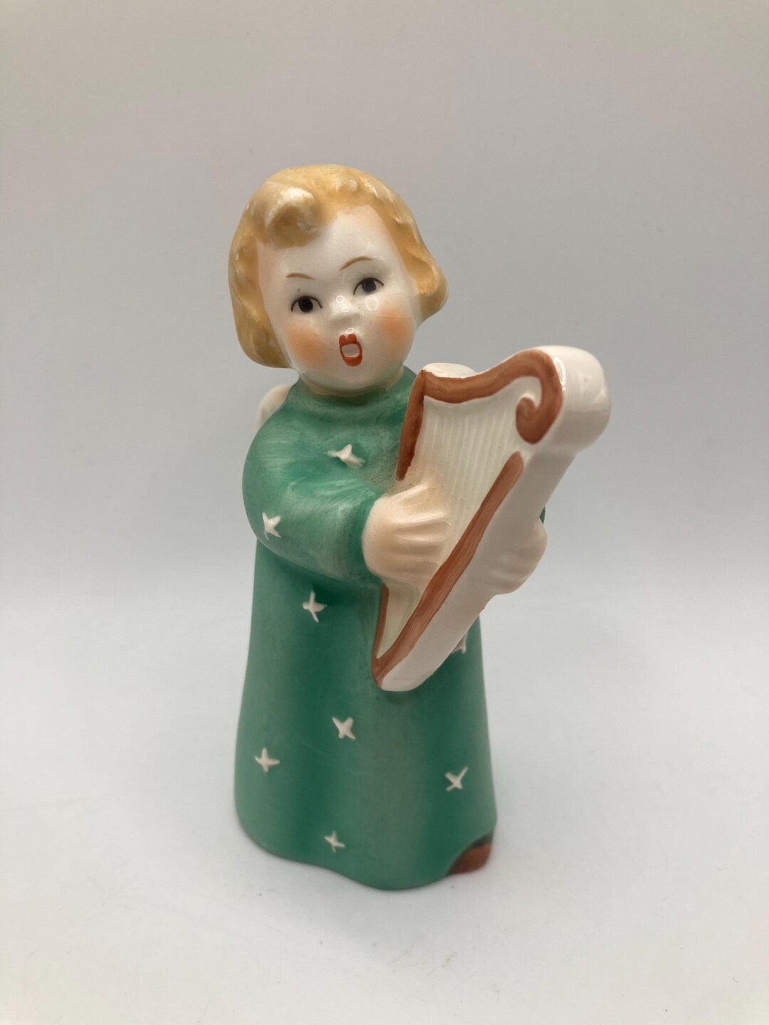 Goebel Choir Angel Figurine Blue Green Robe White Stars Wgermany Harp ...