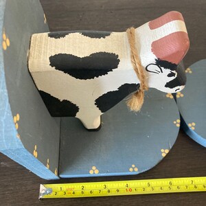 Handmade Rustic Primitive Cow Bookends Decor Shelf Sitter Rope Accents ...