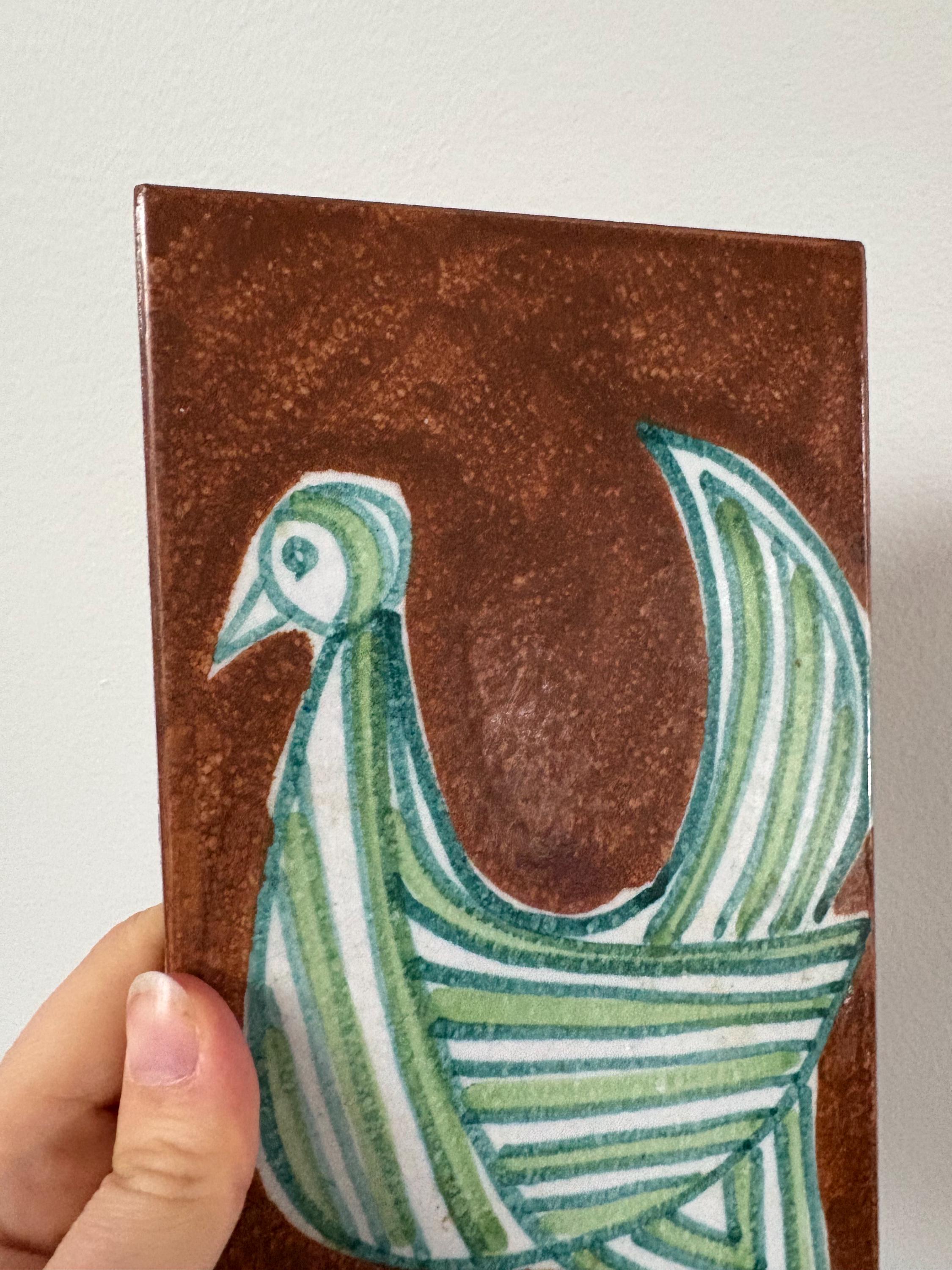 MCM Folk Art Bird Rooster Ceramic Tile Trivet Signed by Artist Brown ...