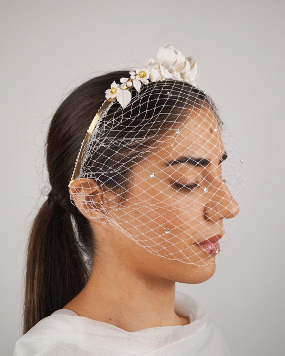 Bridal Headband With Veil. Bridal Headdress With Veil. Bridal Headdress ...