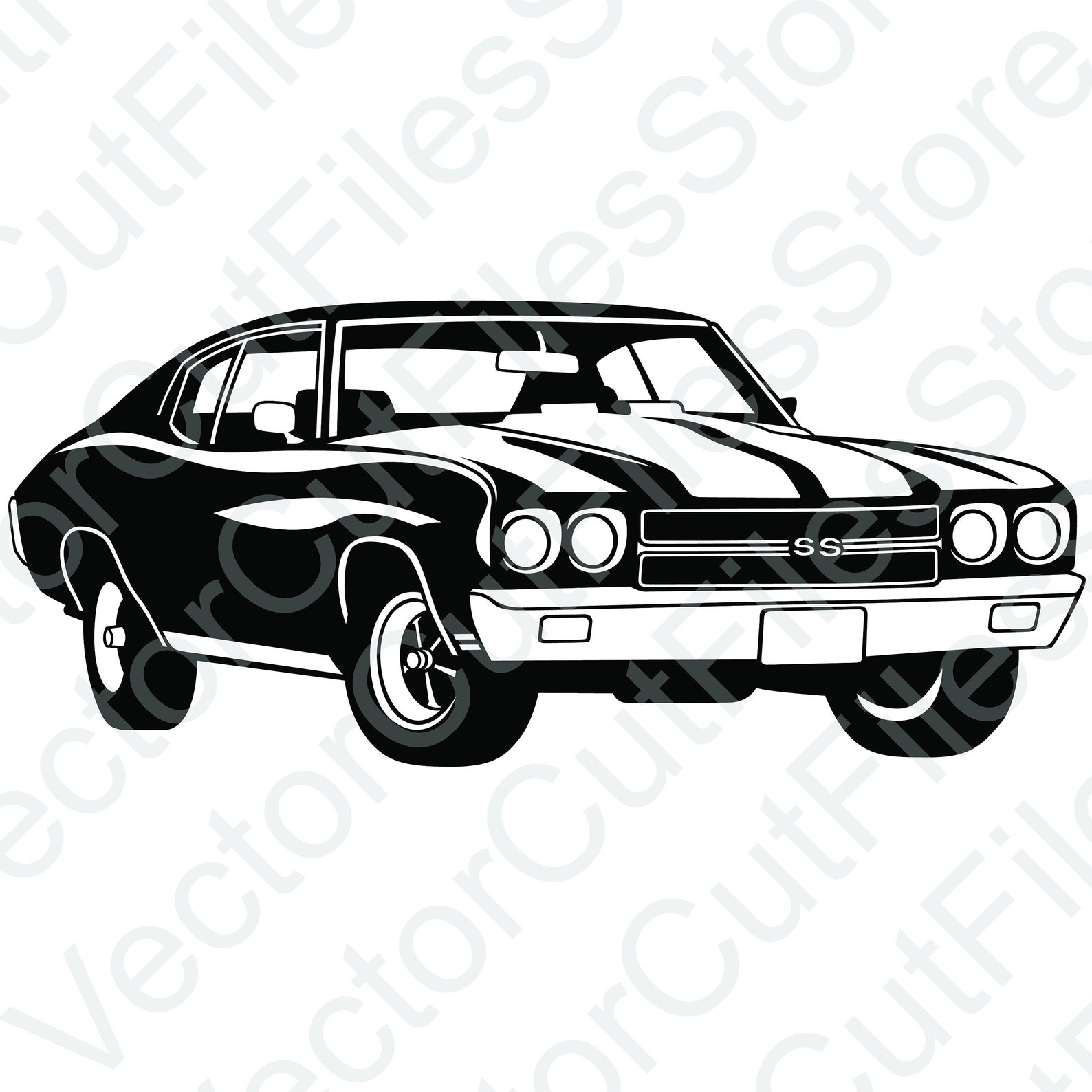 Chevrolet Chevelle SS 1970 Angled View Vector Cut File 2 - Etsy