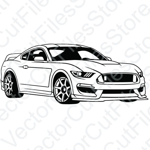 Black Line Drawing Of A Ford Mustang
