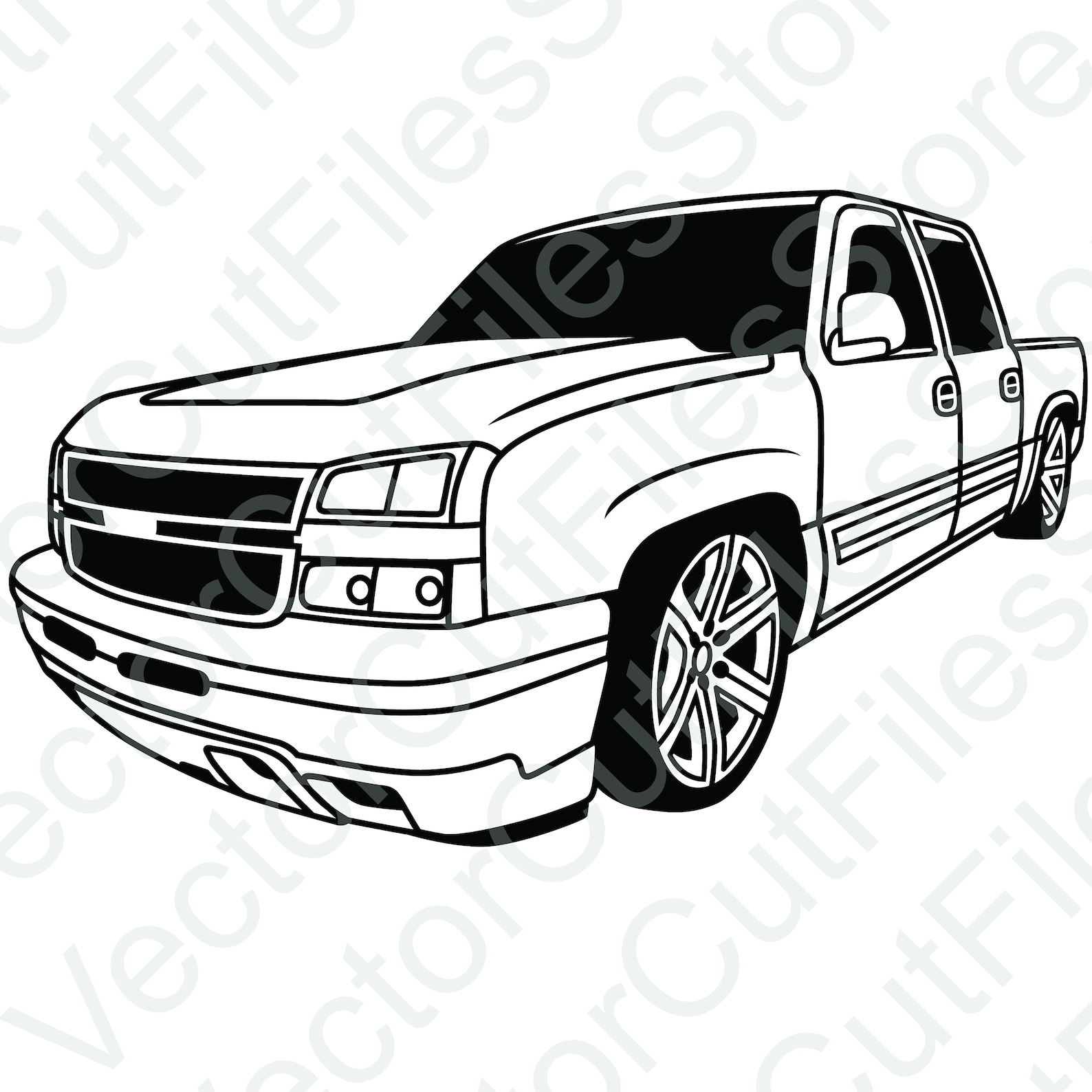Chevrolet Silverado 2005 Lowered Angled View Vector Cut File - Etsy