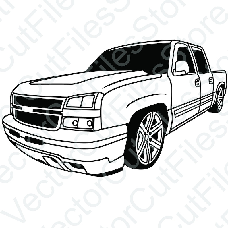 Chevrolet Silverado 2005 Lowered Angled View Vector Cut File - Etsy