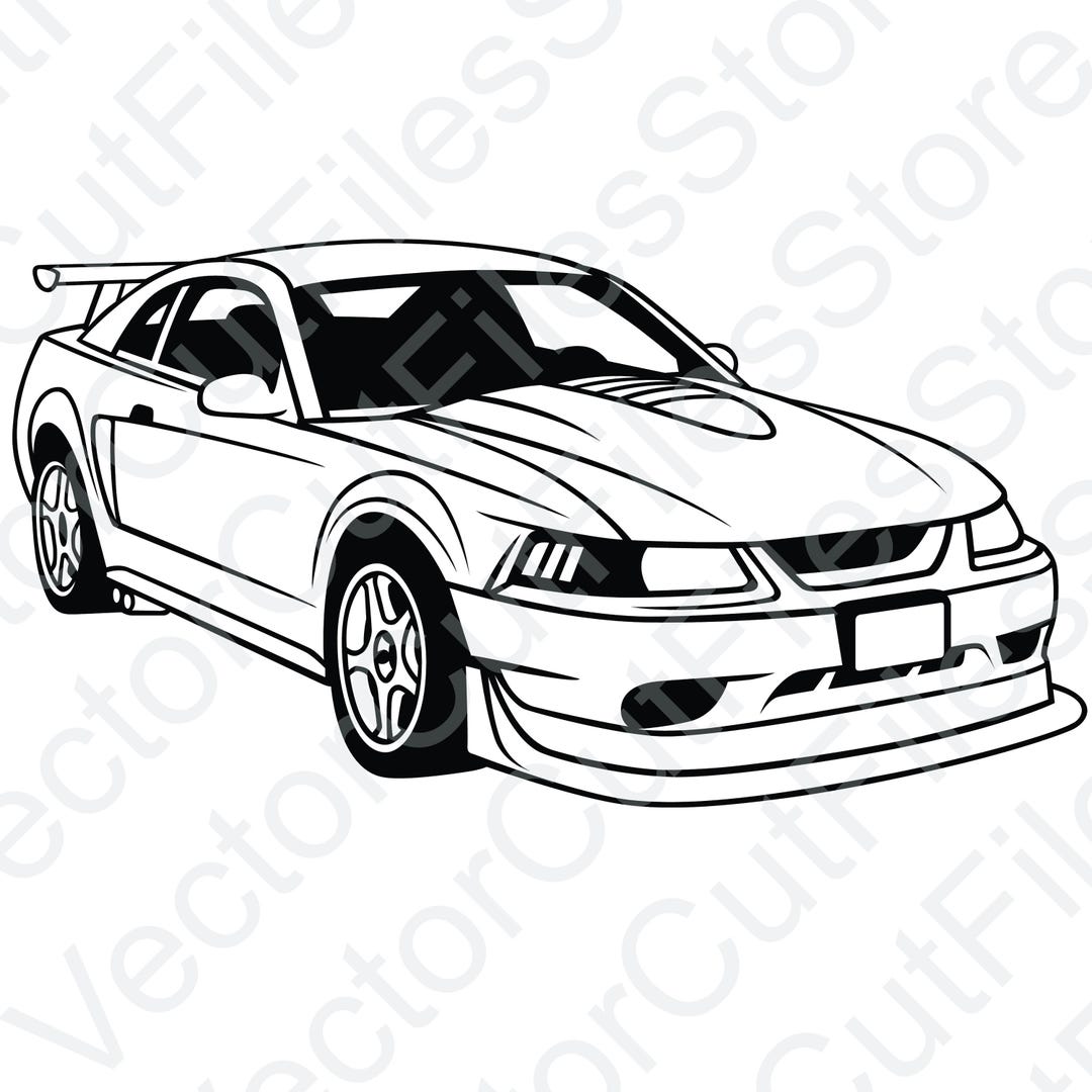 Ford Mustang 2000 SVT Cobra R Angled View Vector Cut File - Etsy