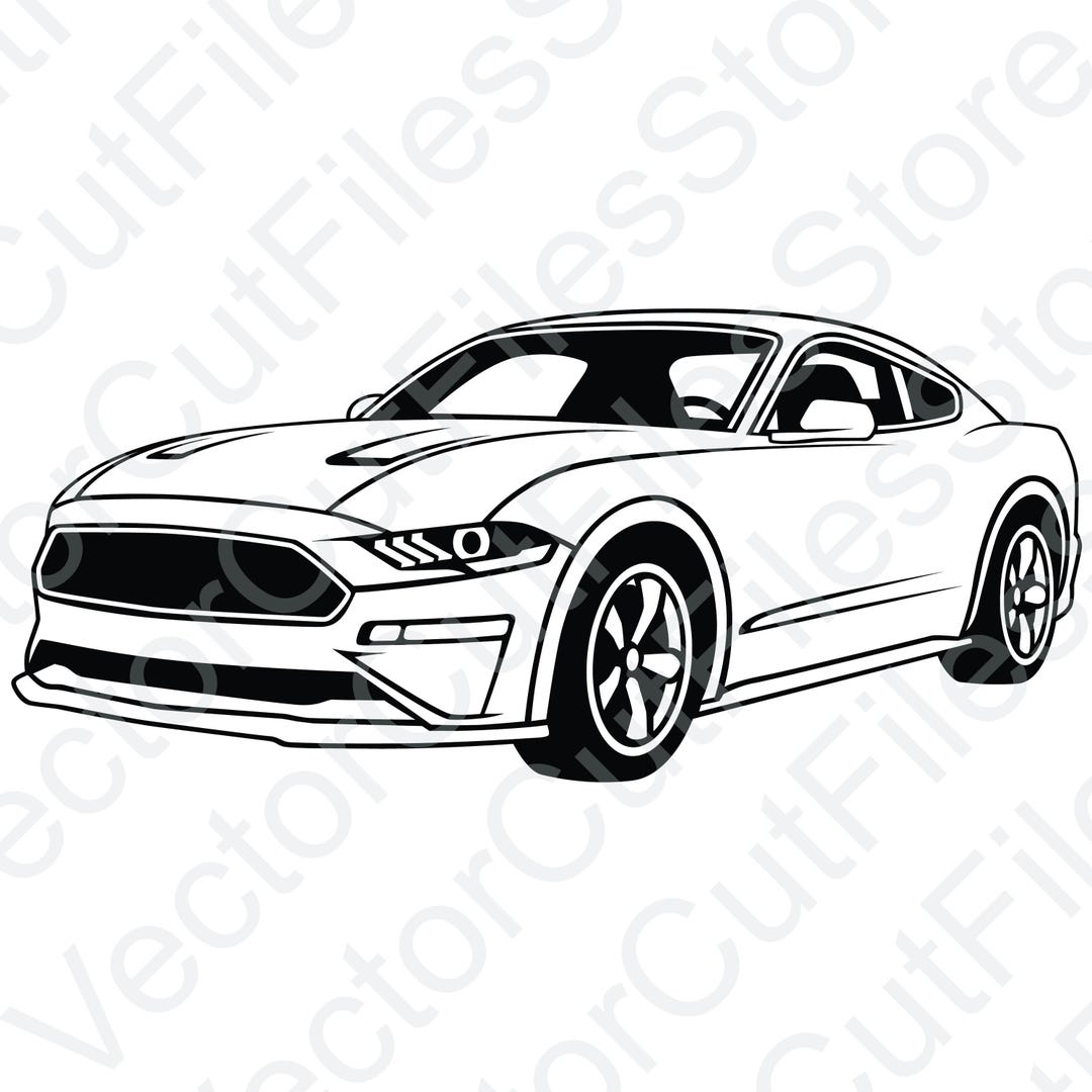 Ford Mustang 2019 Bullitt Angled View Vector Cut File - Etsy