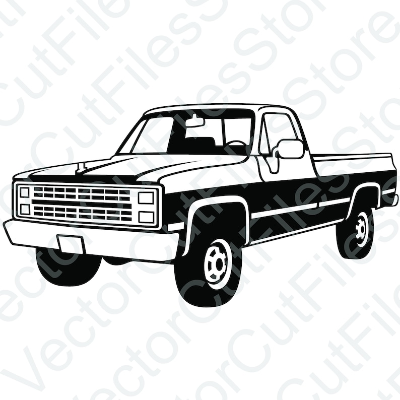 Chevrolet Silverado 1987 Angled View Vector Cut File - Etsy