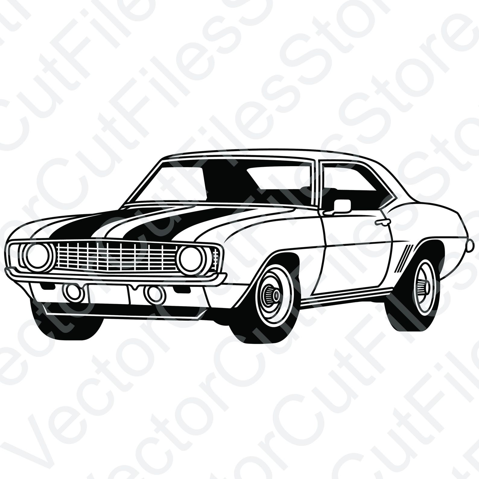 Chevrolet Camaro 1969 Z28 Angled View Vector Cut File - Etsy