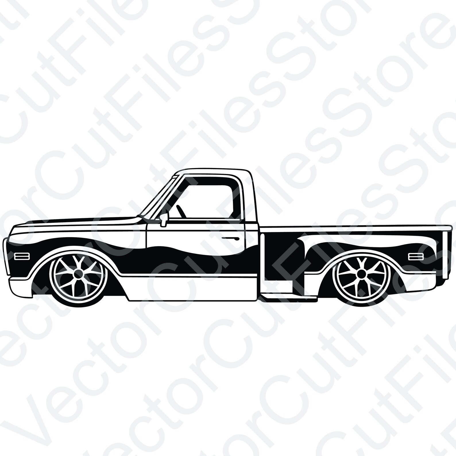 Chevrolet C10 1969 Stepside Slammed Side Vector Cut File - Etsy