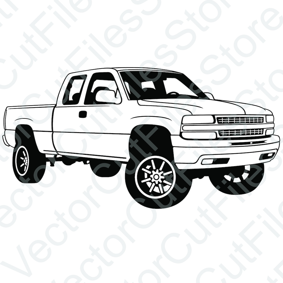 Chevrolet Silverado 2000 Lifted Angled View Vector Cut File - Etsy