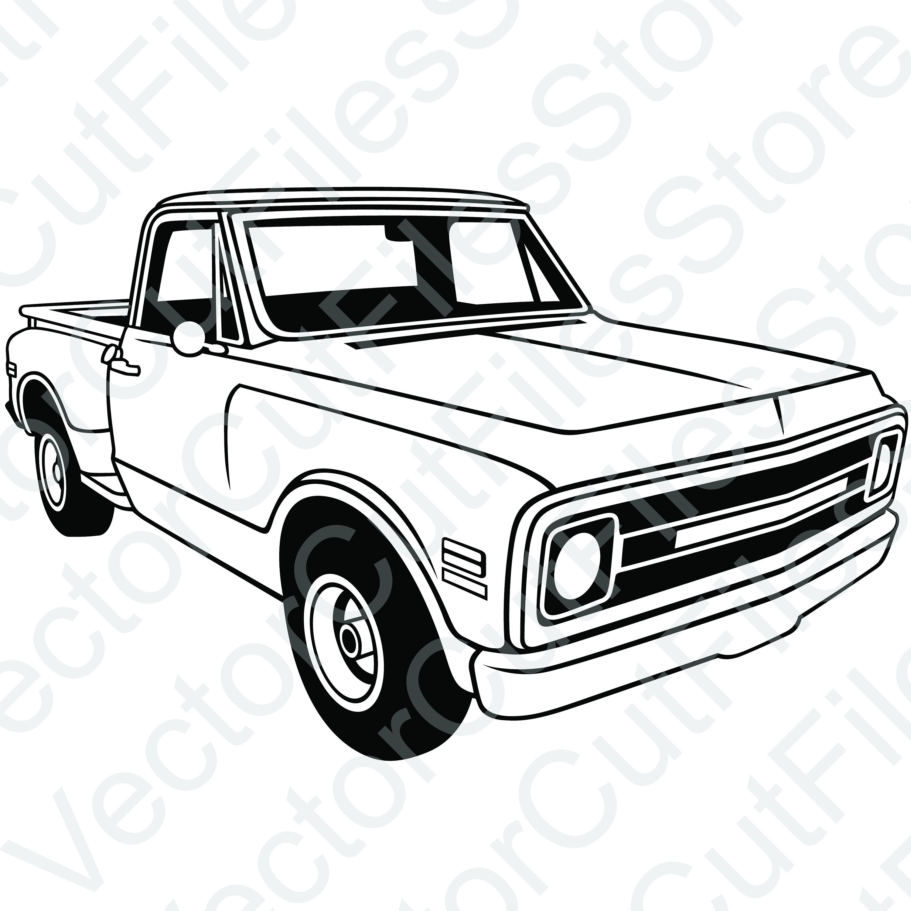 Chevrolet C10 1969 Stepside Angled View Vector Cut File - Etsy
