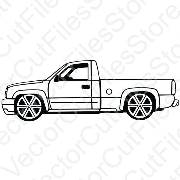 Chevrolet Silverado 2005 2 Door Lowered Side View Vector File - Etsy
