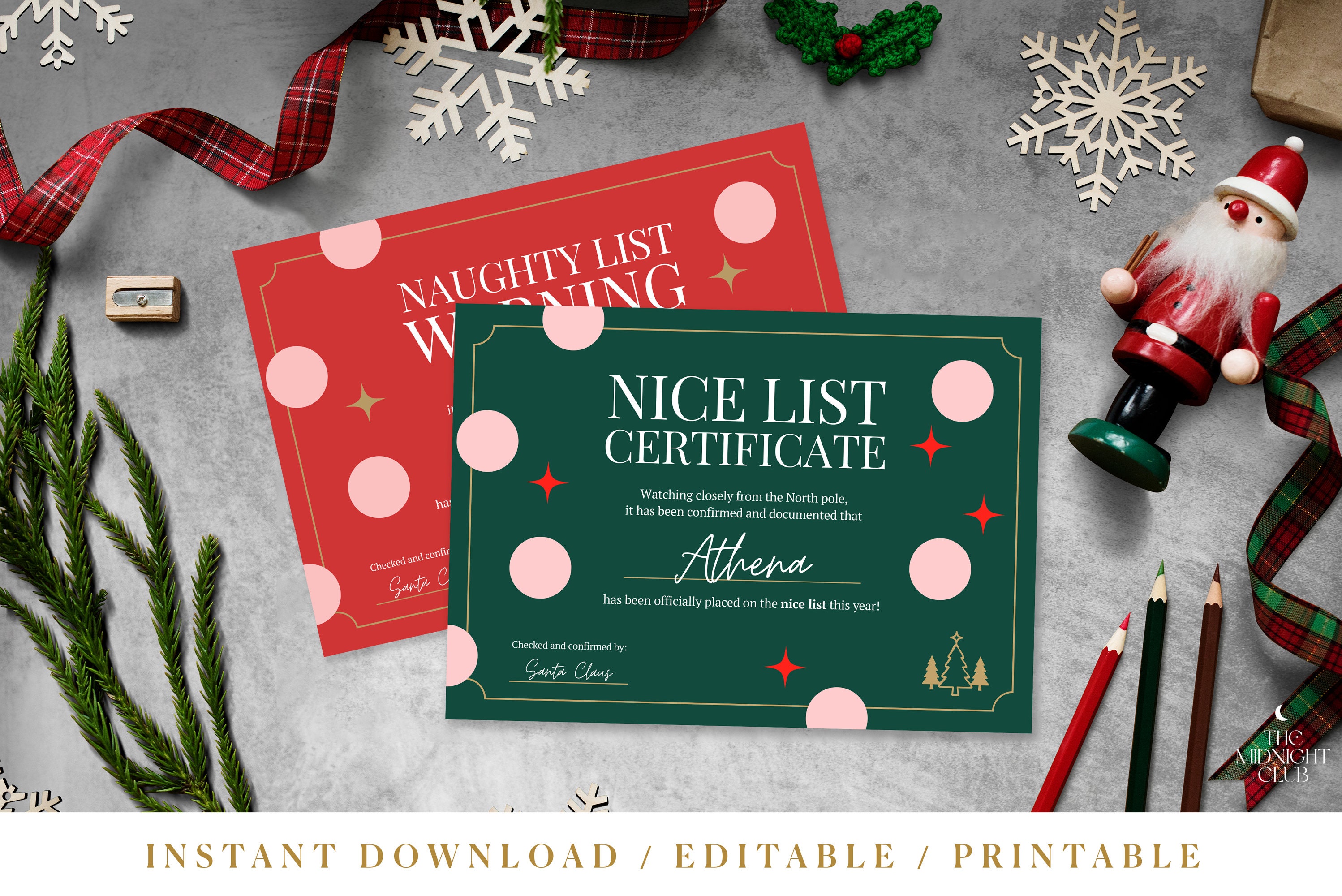 Editable Naughty or Nice List Certificate Set of 2 Digital Template ...