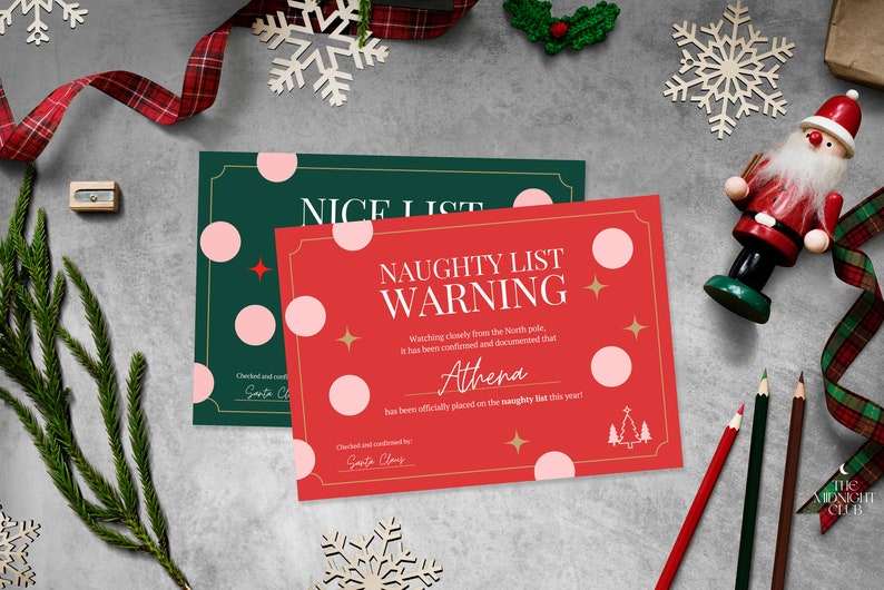 Editable Naughty or Nice List Certificate Set of 2 Digital Template ...