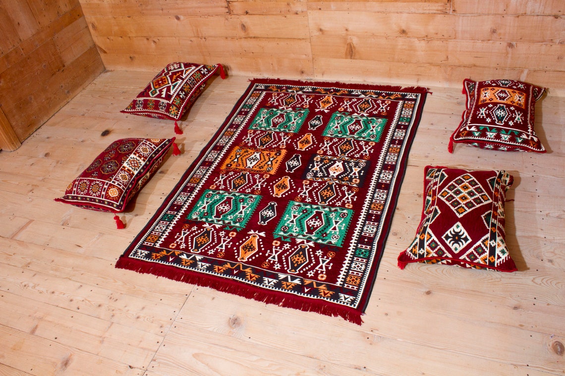 L Shaped Floor Couch, Separable Sofa Set, Custom Seating Set, Rug and Ottoman, Livingroom ...