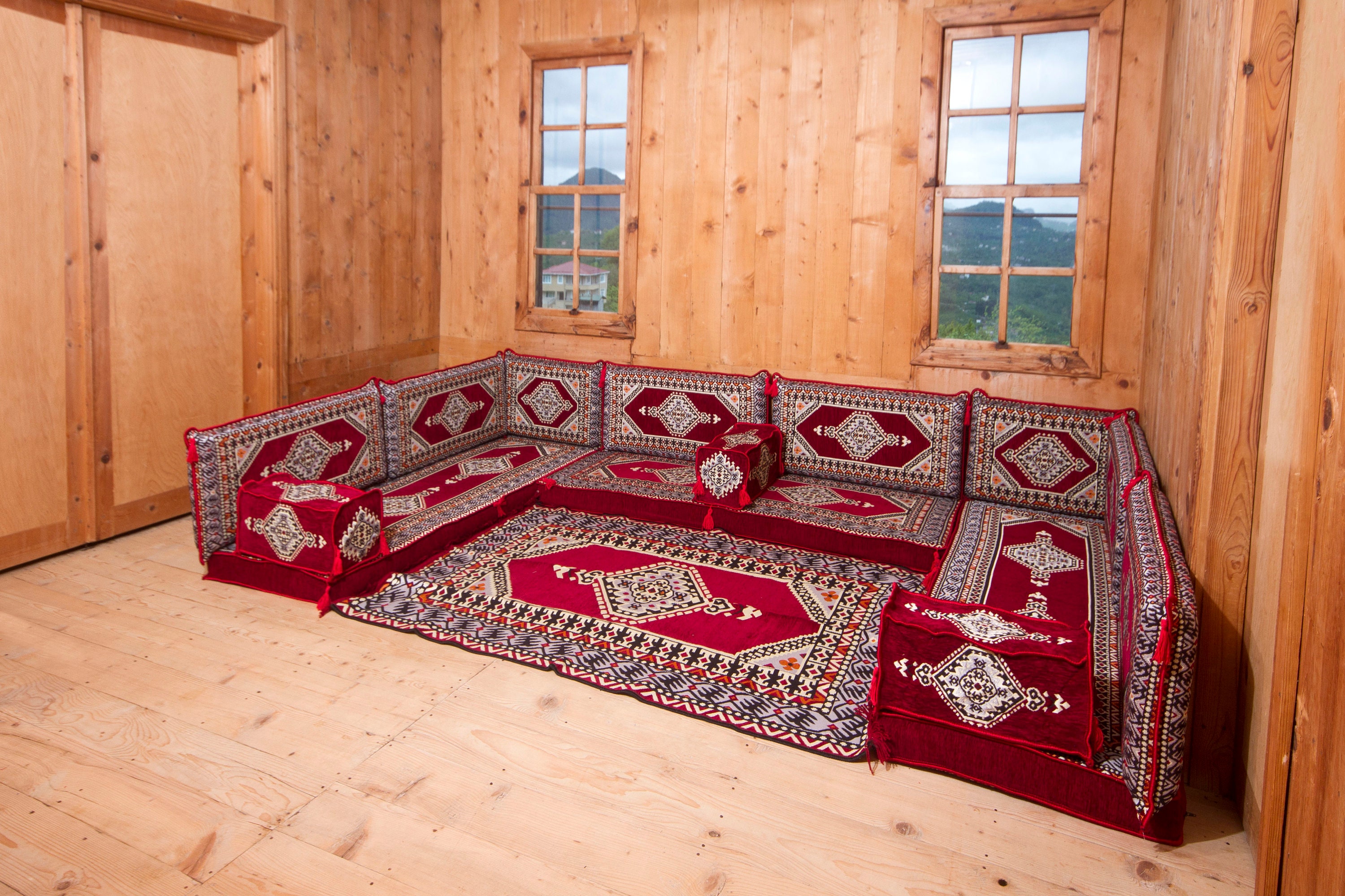 Arabic Sofa Set, Floor Cushion Set, Ethnic Pillow, Moroccan Loveseat ...