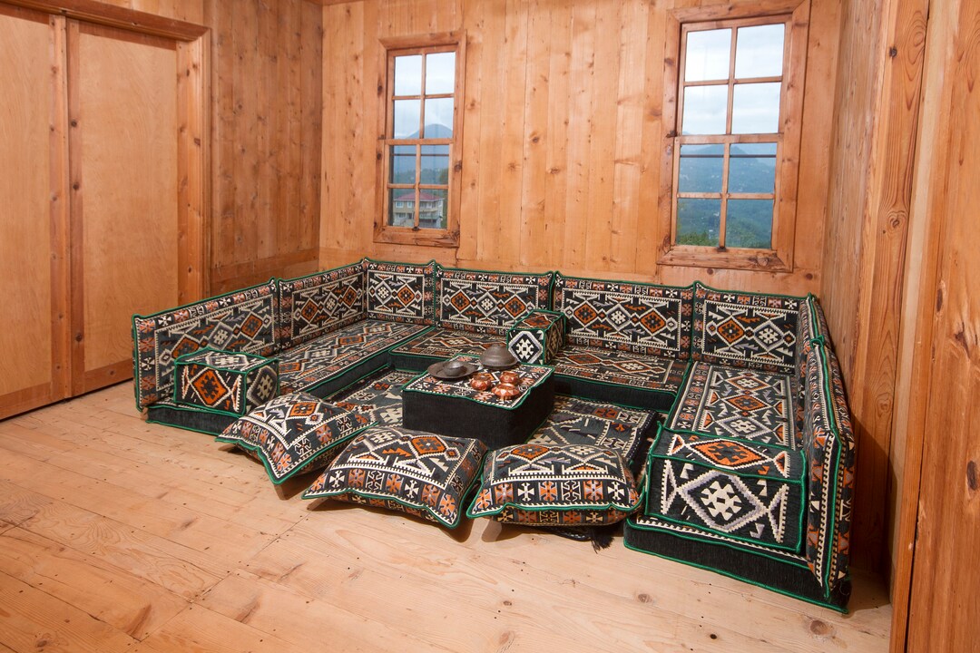 Arabic Floor Seating Set, Green Arabic Sofas, Arabic Loveseats ...