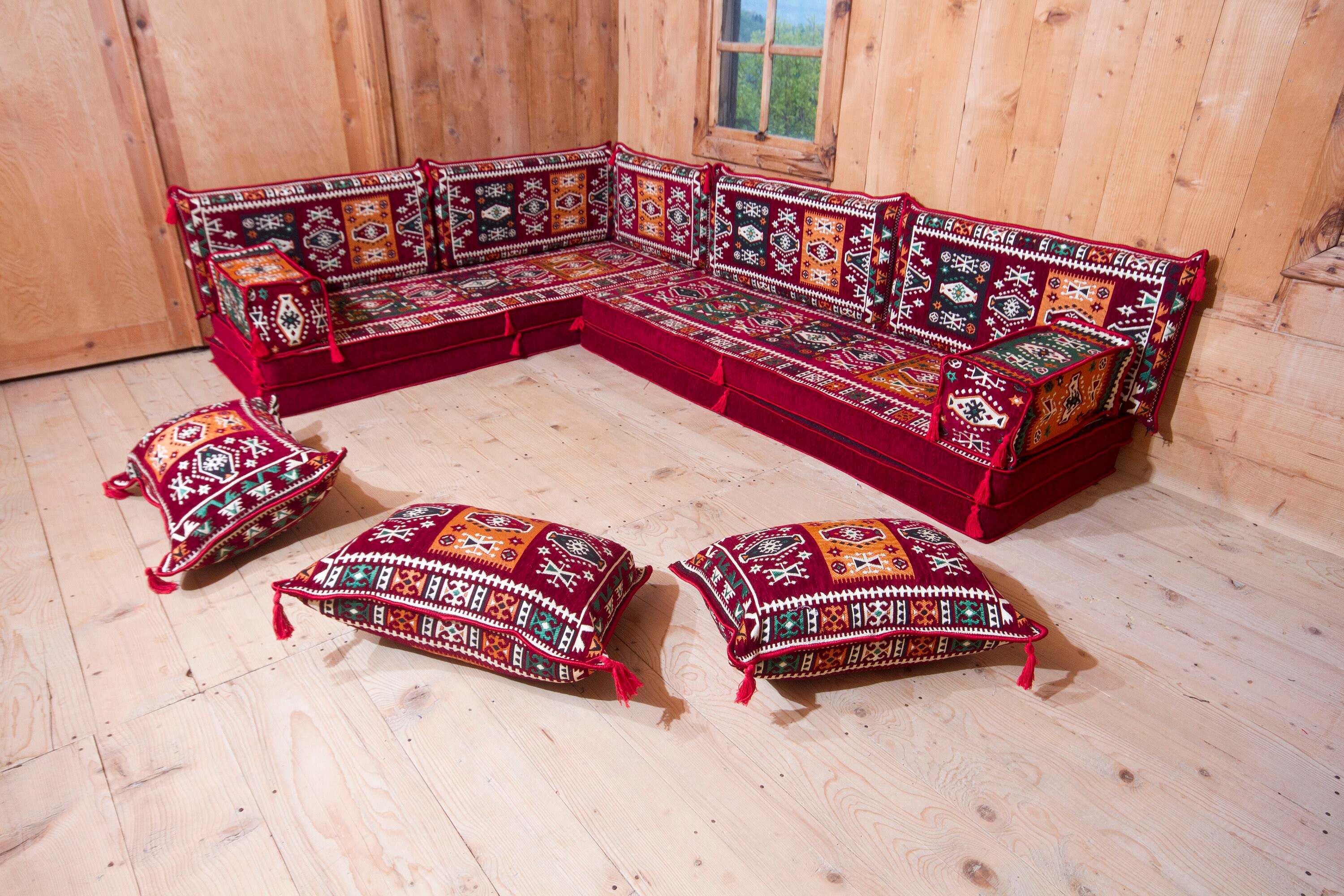 L Shaped Floor Couch, Separable Sofa Set, Custom Seating Set, Rug and Ottoman, Livingroom ...