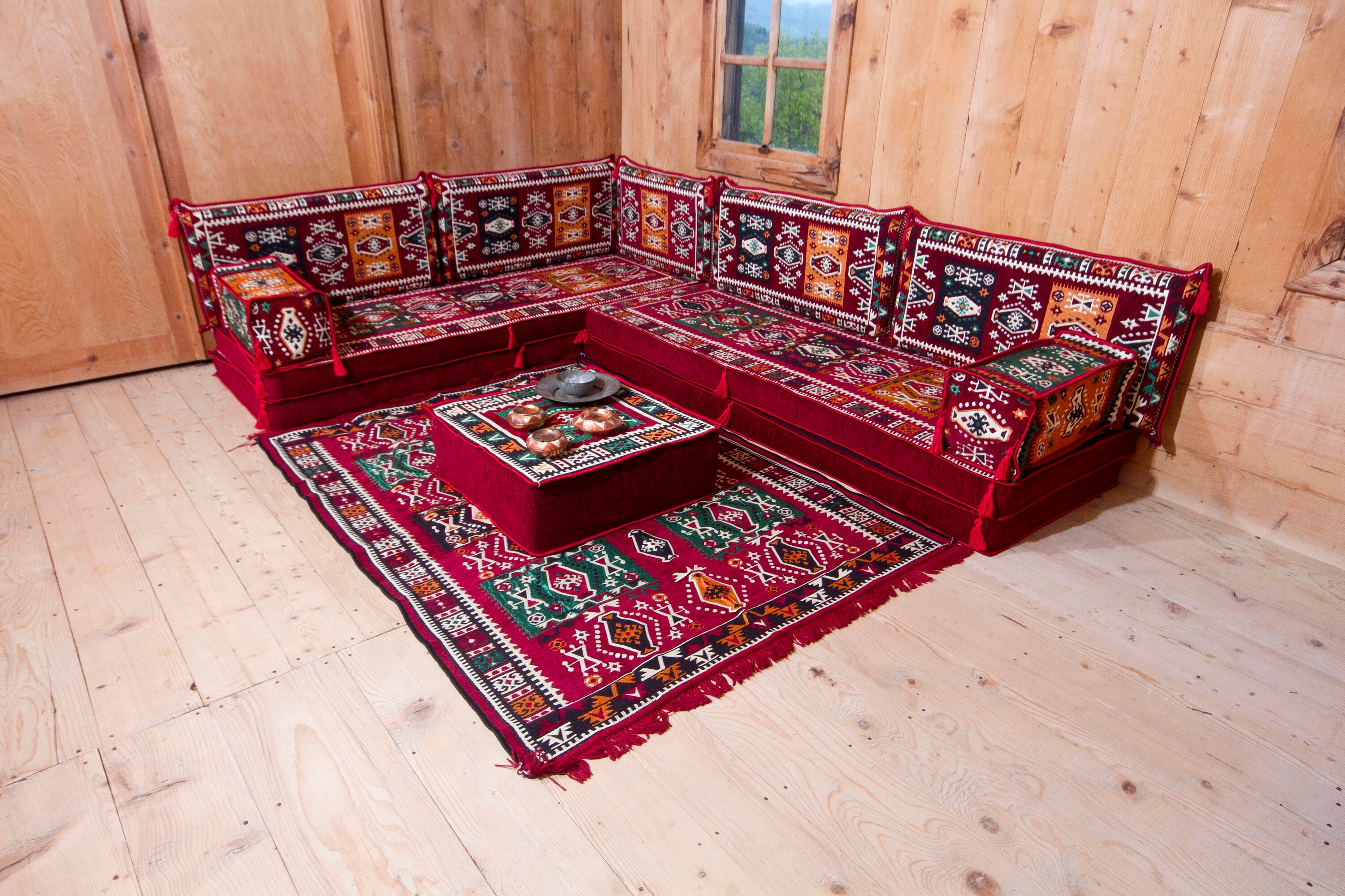 L Shaped Floor Couch, Separable Sofa Set, Custom Seating Set, Rug and Ottoman, Livingroom ...