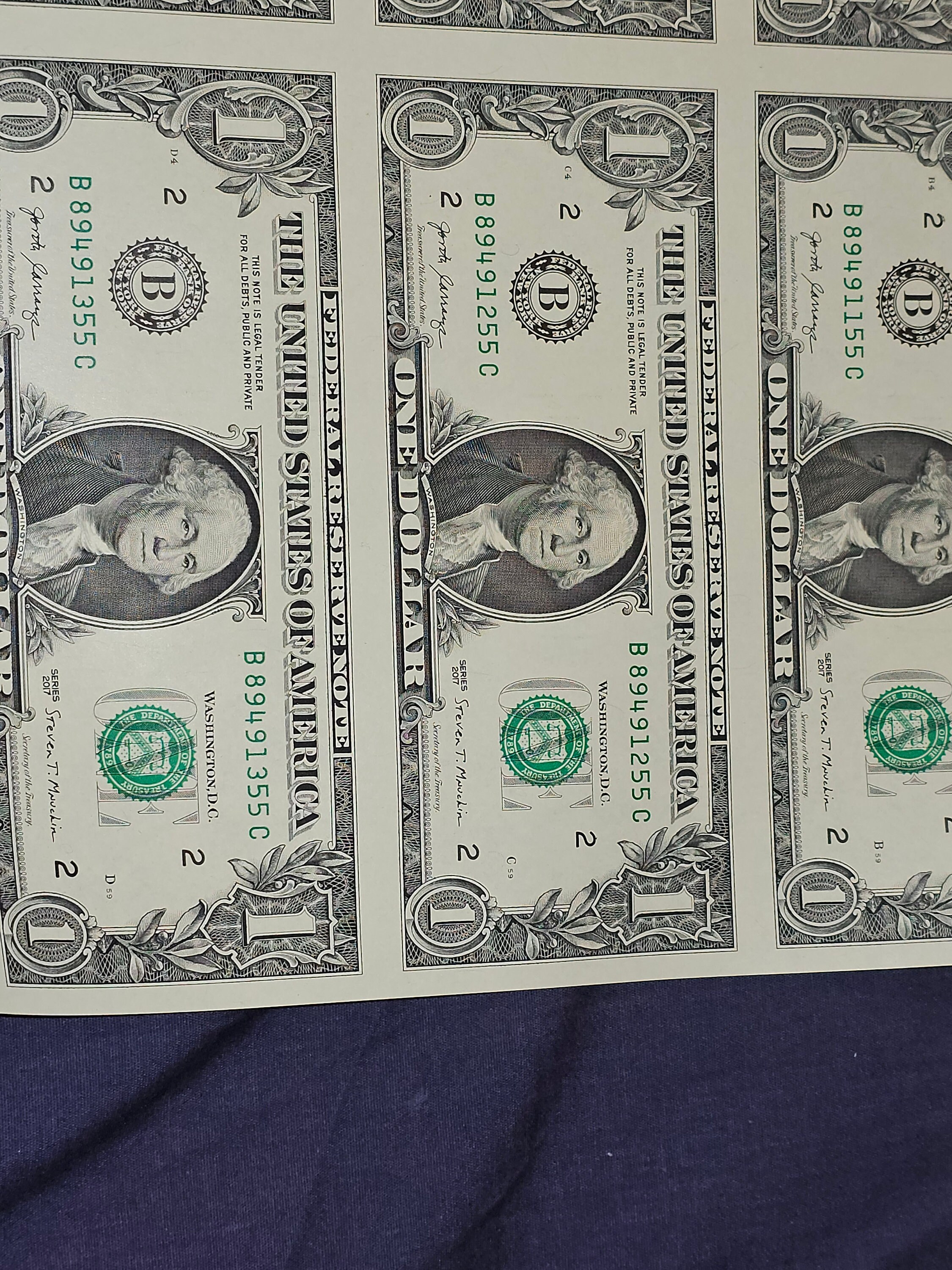 10 Uncut Sheet of 1.00 Bills 2017 Series - Etsy