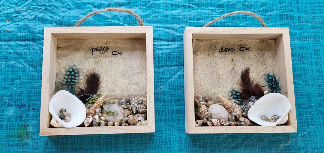 Shadow Boxes-set of 2 5x5 Shadow Boxes-beach Theme Words love, peace - Etsy