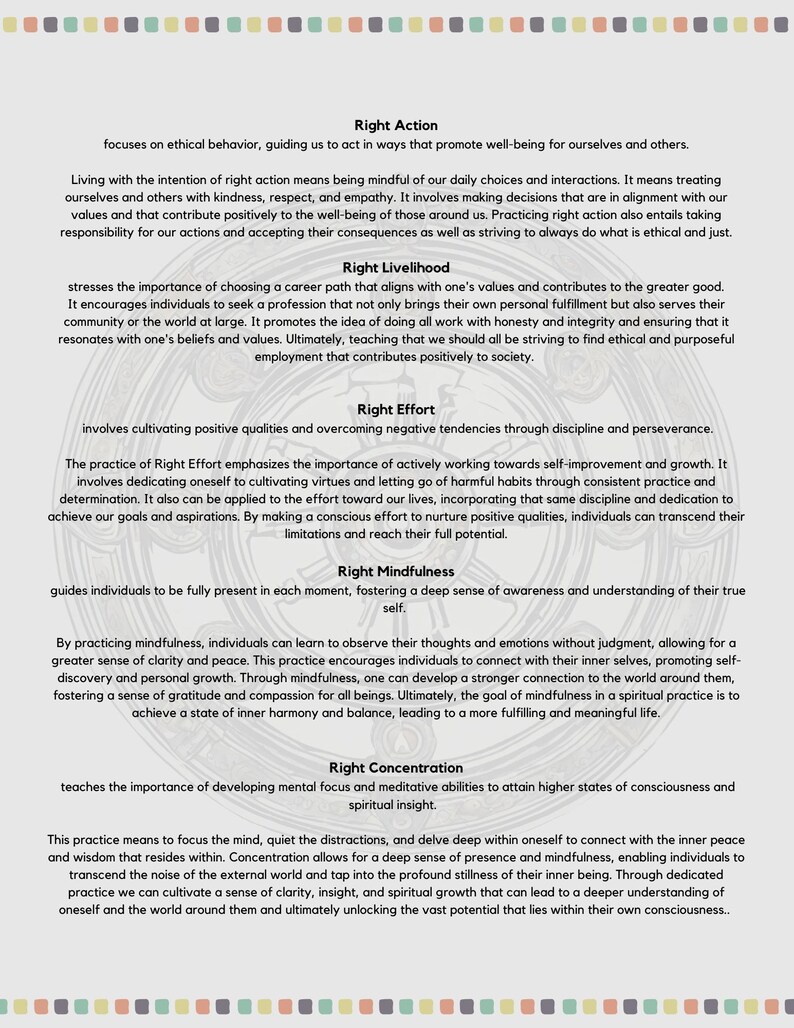 Eightfold Path Dharma Yoga Buddhist Philosophy Infographic Printable ...
