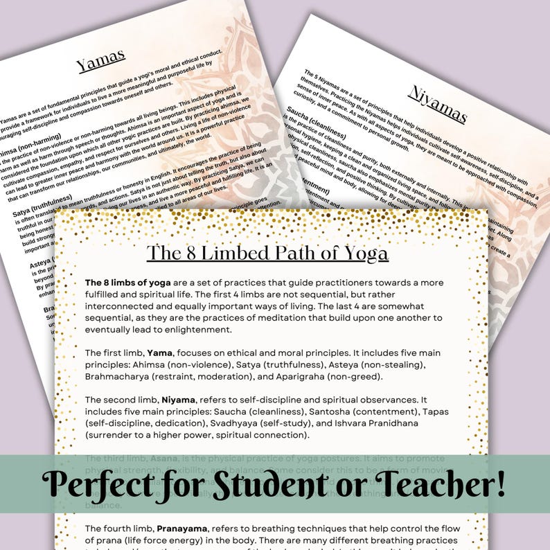 Yoga Philosophy 8 Limb Path Yamas and Niyamas Information Package ...