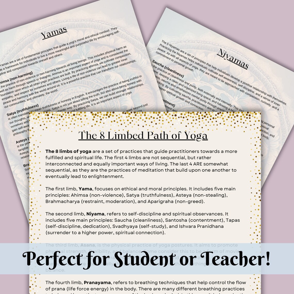 Yoga Philosophy 8 Limb Path Yamas and Niyamas Information Package ...