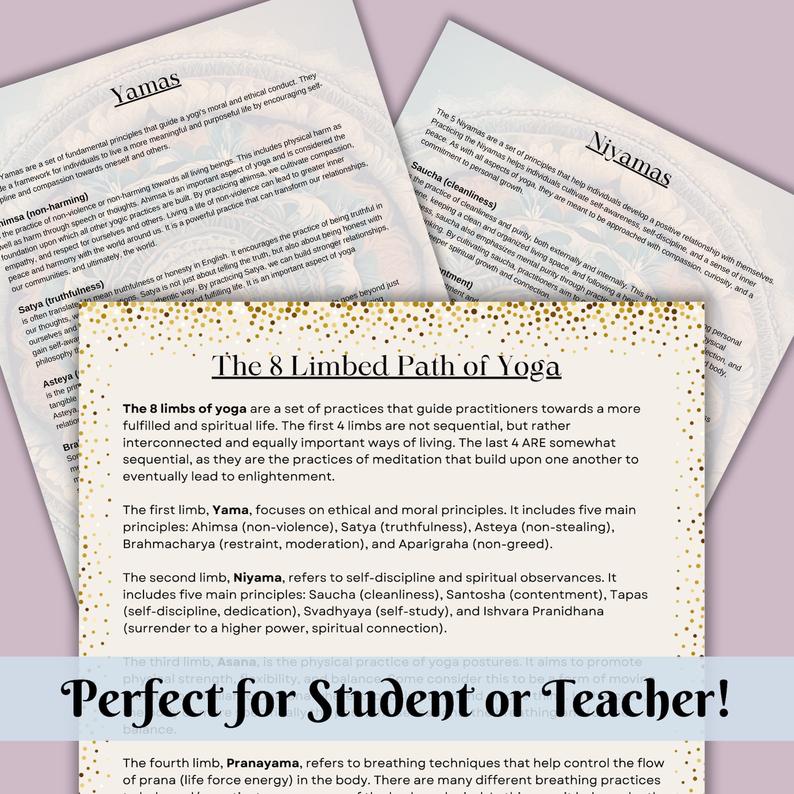 Yoga Philosophy 8 Limb Path Yamas and Niyamas Information Package ...