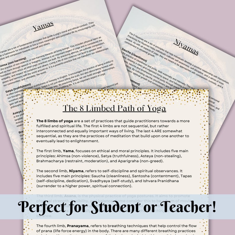 Yoga Philosophy 8 Limb Path Yamas and Niyamas Information Package ...