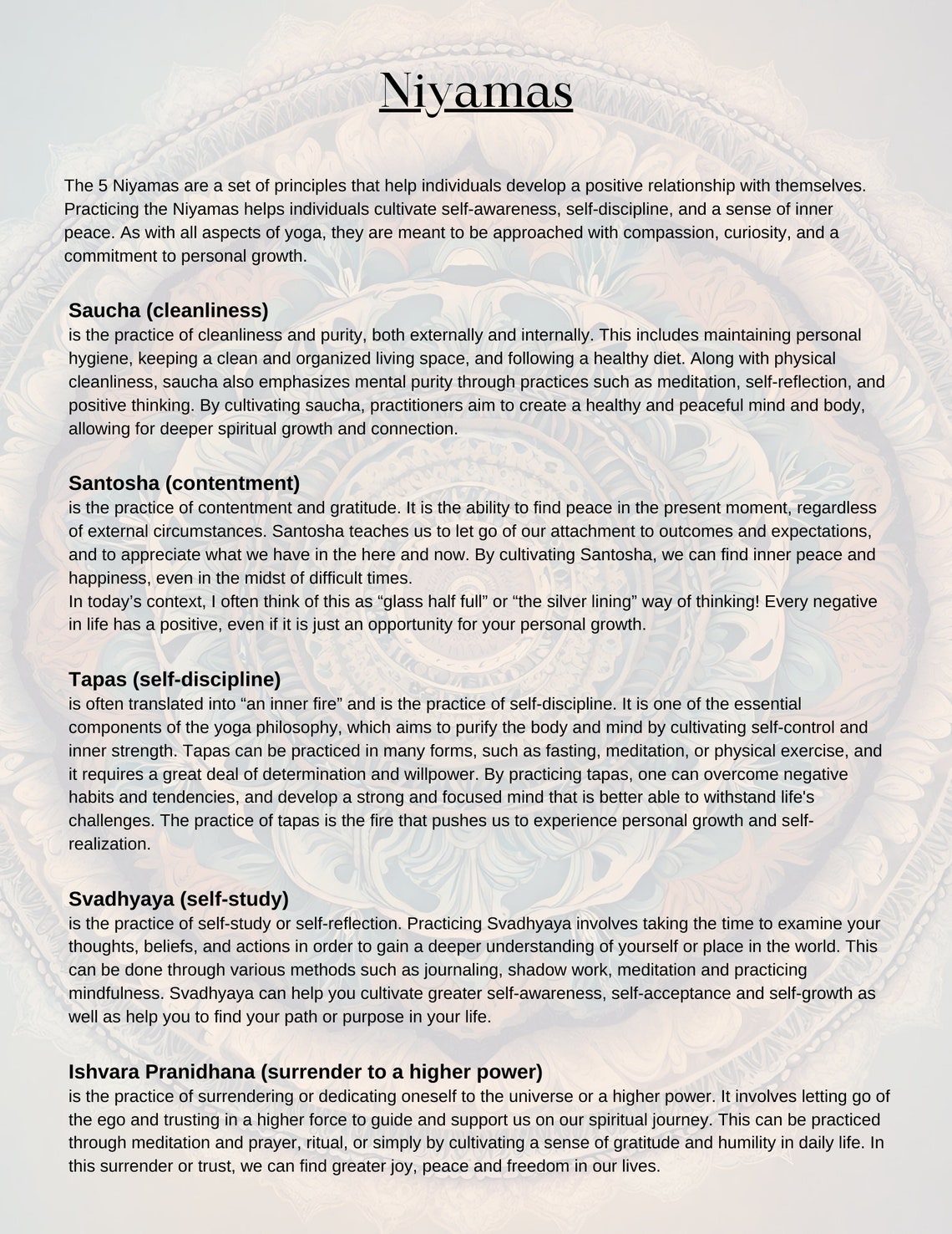 Yoga Philosophy 8 Limb Path Yamas and Niyamas Information Package ...