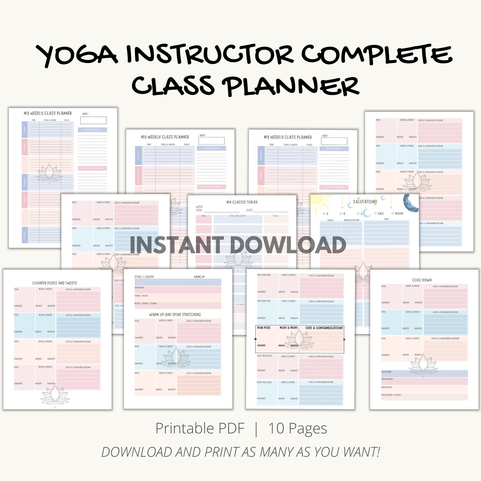 Yoga Teacher Planner Class Sequencing Student & New Instructors Daily ...